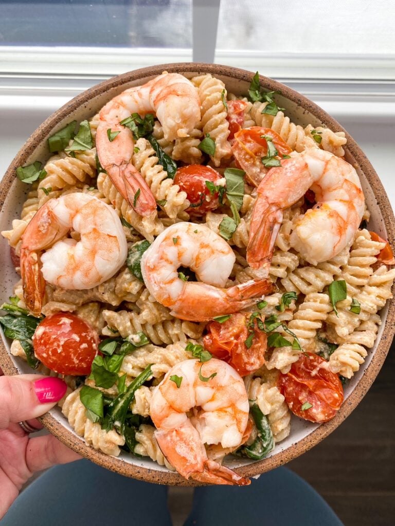 Gluten Free Baked Feta Pasta with Shrimp - Mary's Whole Life