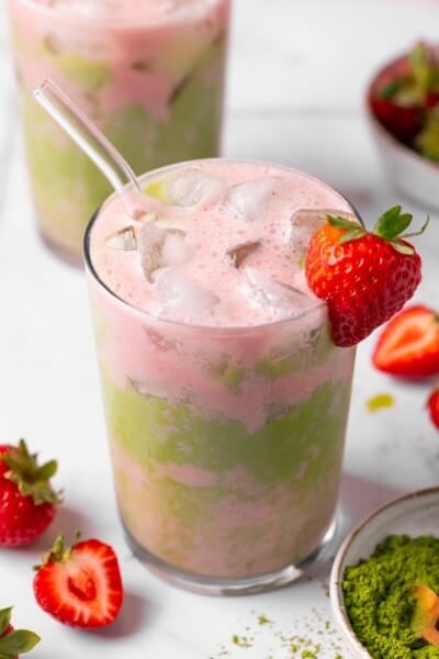 Iced Strawberry Matcha Tea Latte Recipe | Mary's Whole Life