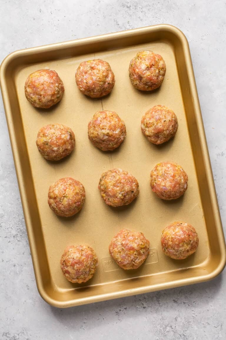 Easy Ground Chicken Meatballs with Spinach Alfredo Sauce